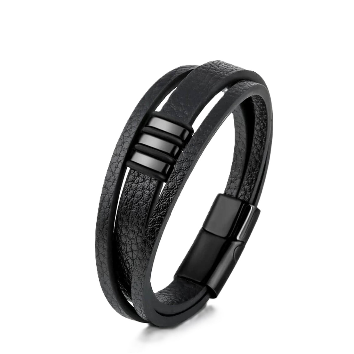 Men’s Insignia Leather Bracelet - Black – Lords Grooming Products
