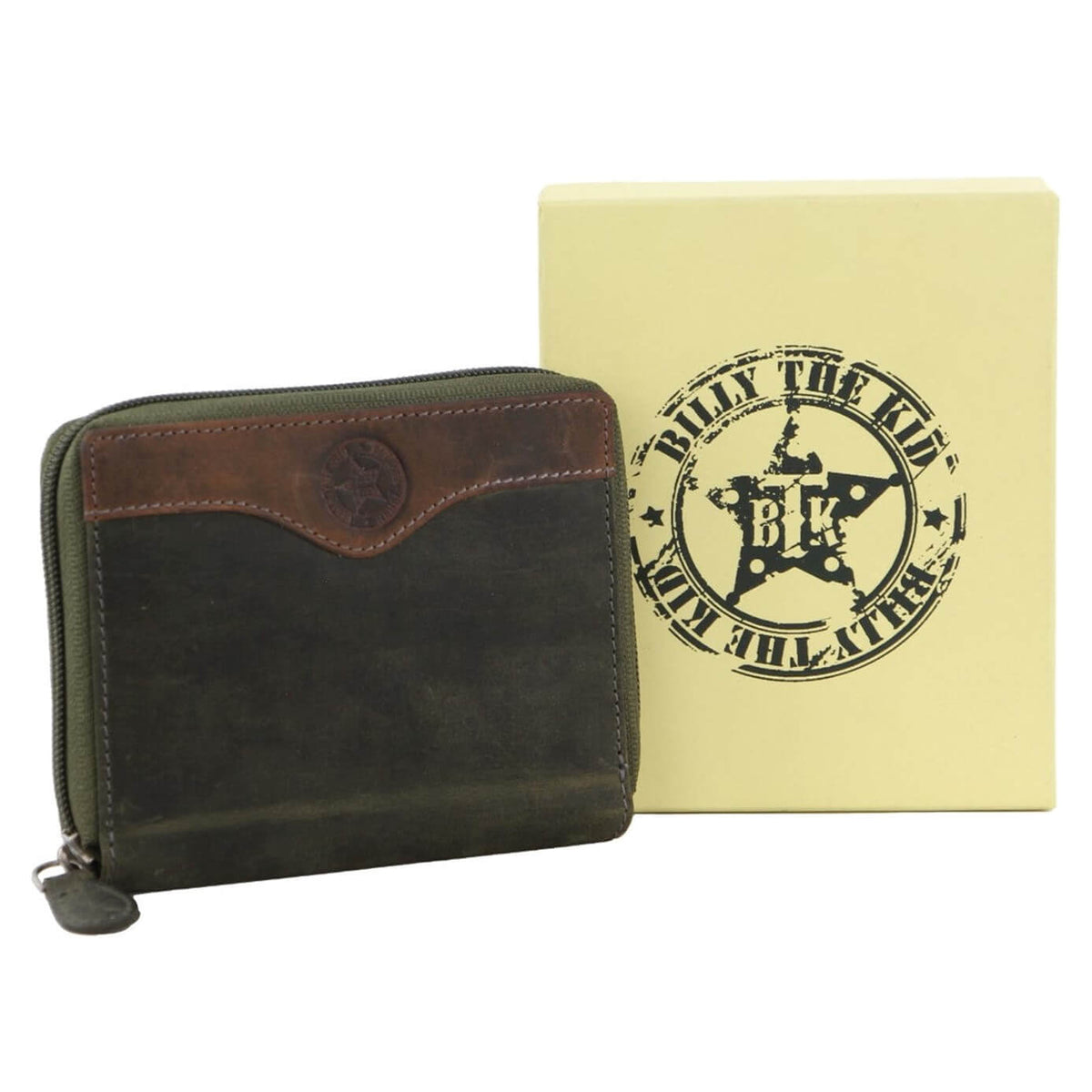 Billy The Kid Mens Leather Zipped Wallet in Olive – Lords Grooming Products